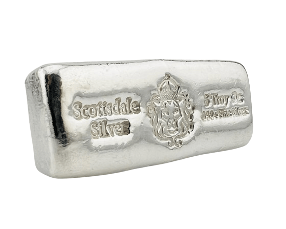 5 oz Cast-Poured Scottsdale Mint Silver Bar 999+ | 401Gold Inc